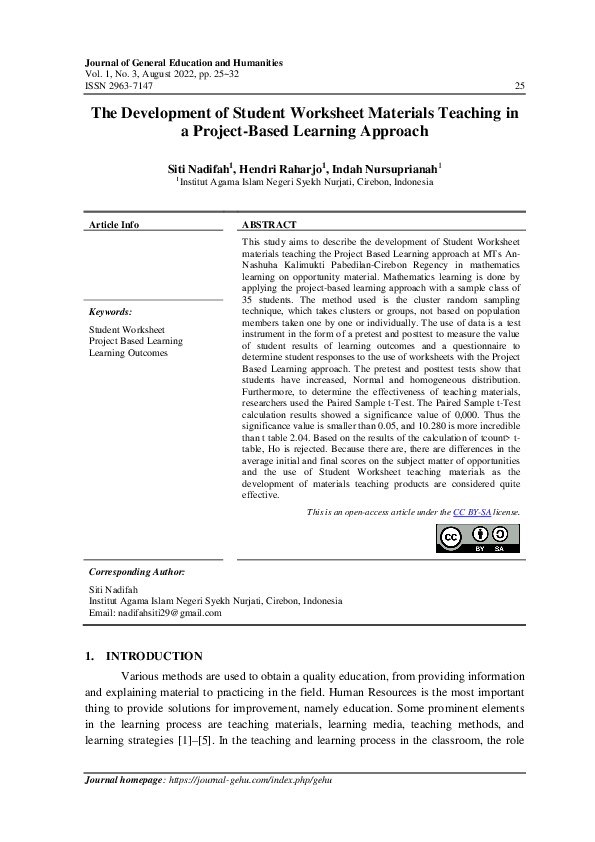 (PDF) The Development of Student Worksheet Materials Teaching in a ...