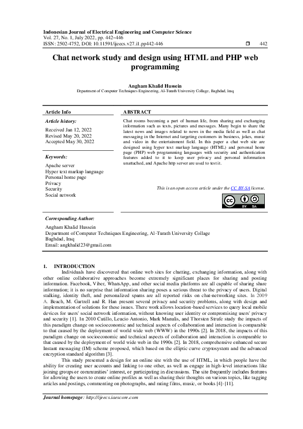 (PDF) Chat network study and design using HTML and PHP web programming