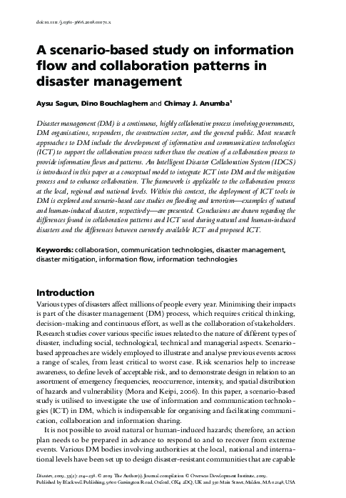 (PDF) A scenario-based study on information flow and collaboration patterns in disaster management