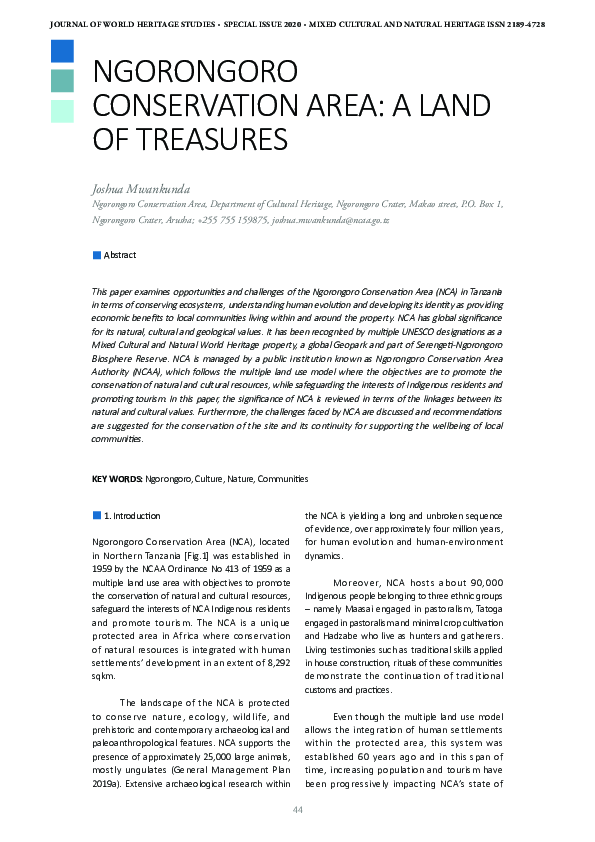 (PDF) Ngorongoro Conservation Area : A land of treasures