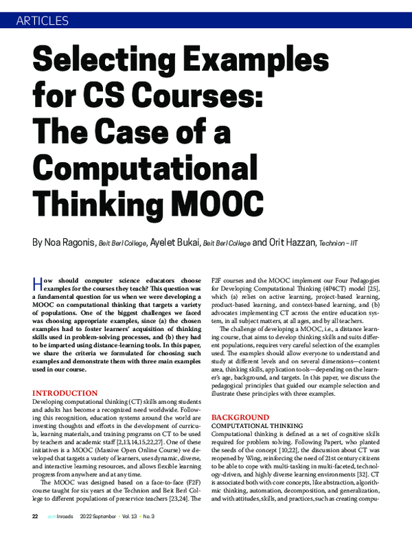 (PDF) Selecting examples for CS courses