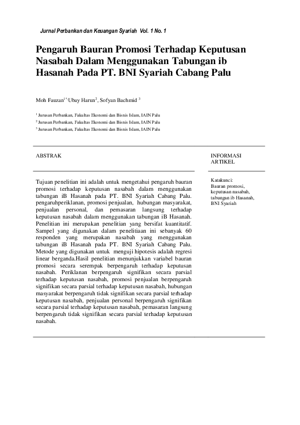 (PDF) Pengaruh Bauran Promosi Terhadap Keputusan Nasabah Dalam Menggunakan Tabungan ib Hasanah ...