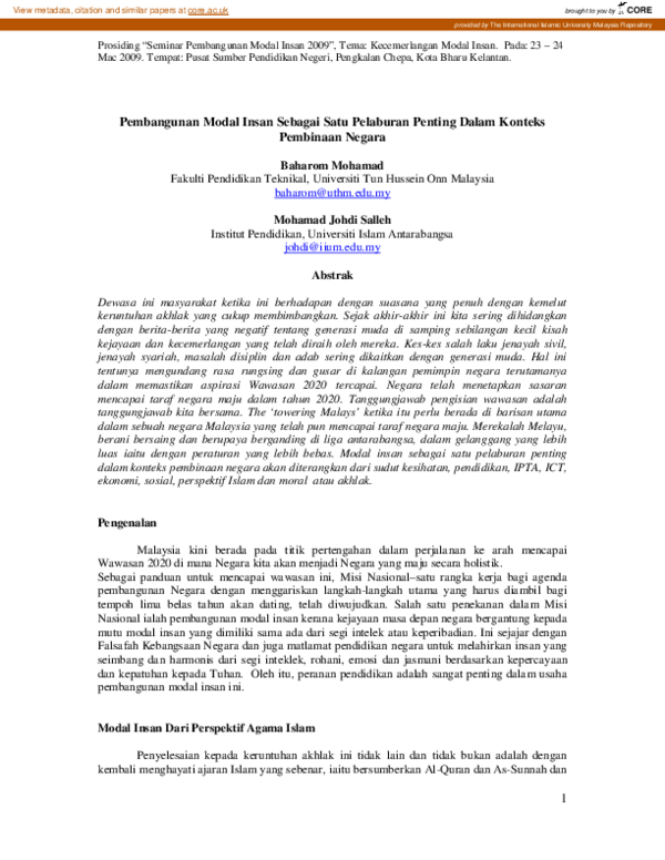 (PDF) Pembangunan modal insan sebagai satu pelaburan penting dalam ...