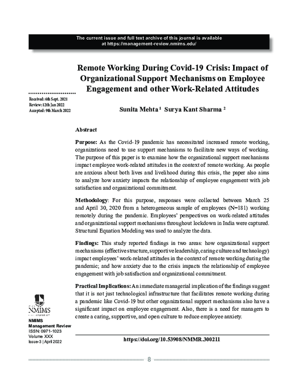 (PDF) Remote Working During Covid-19 Crisis: Impact of Organizational ...