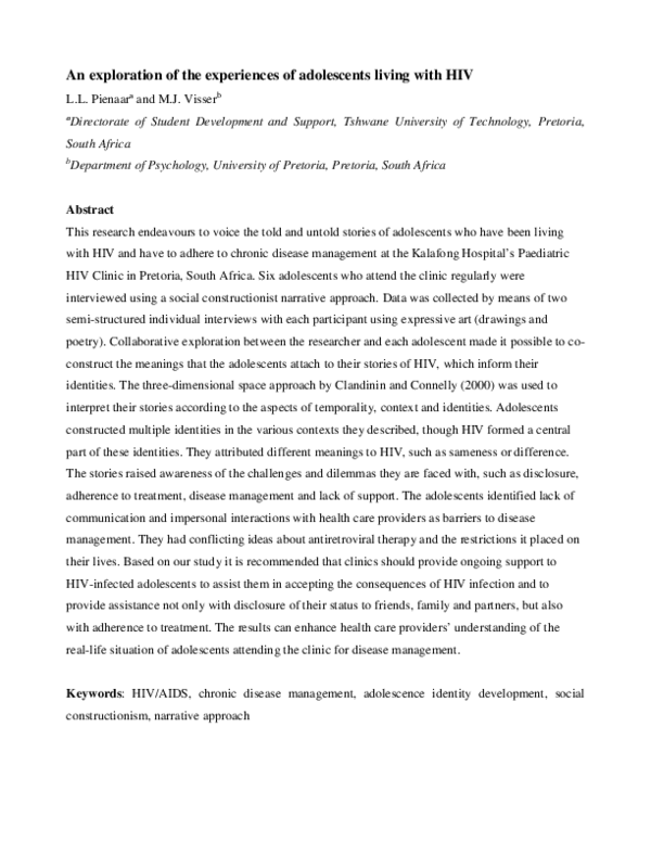 (PDF) An exploration of the experiences of adolescents living with HIV