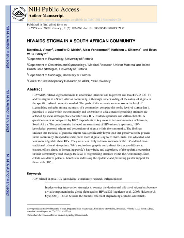 (PDF) HIV/AIDS stigma in a South African community