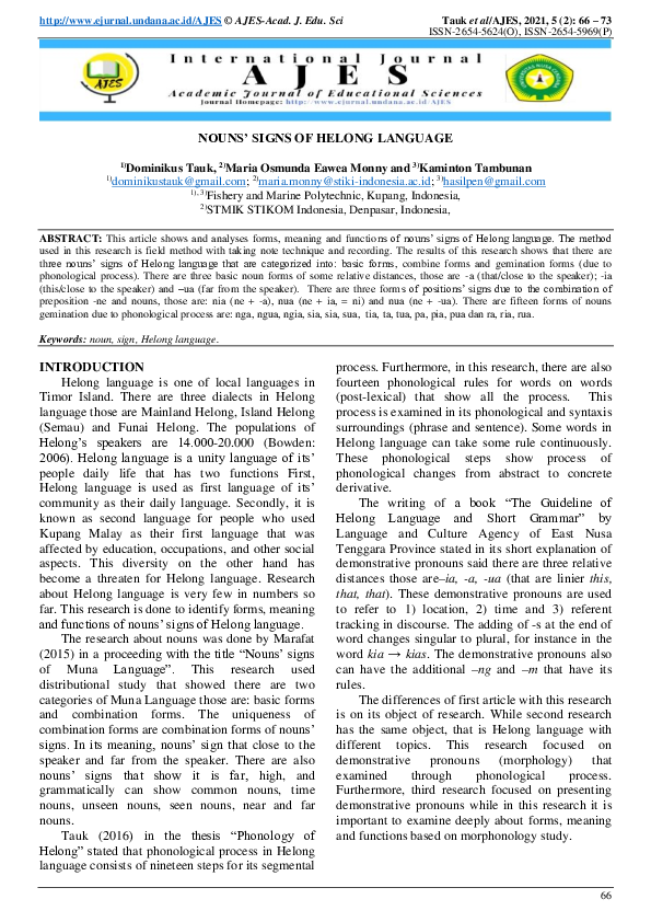 (PDF) Nouns’ Signs of Helong Language