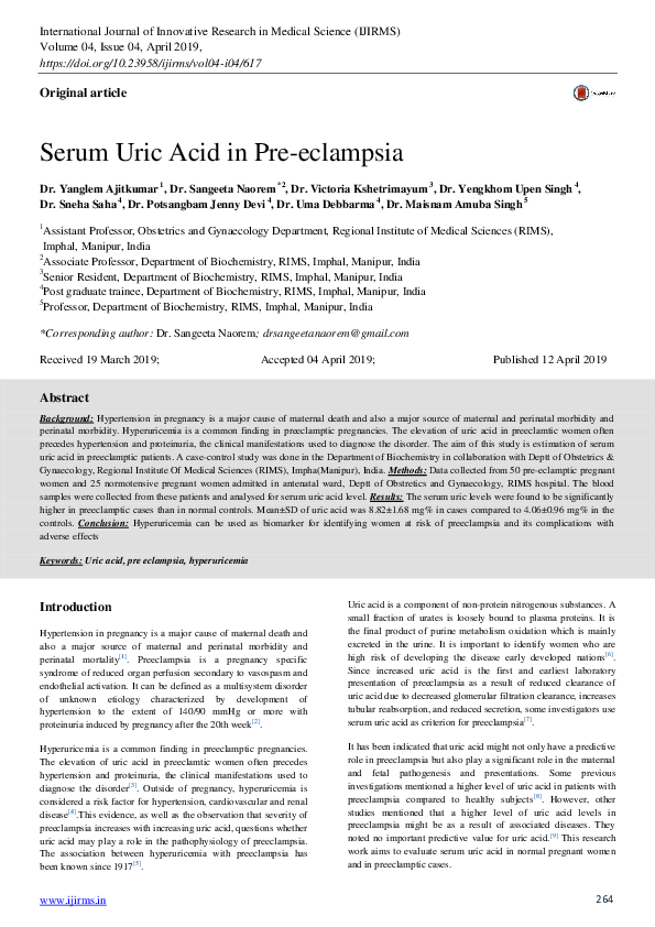 (PDF) Serum Uric Acid in Pre-eclampsia | Sneha Saha - Academia.edu