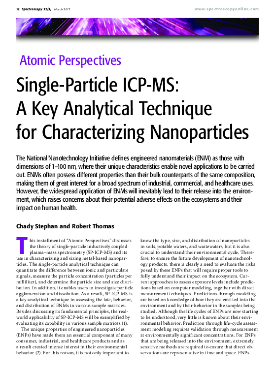 (PDF) Single-Particle ICP-MS : A Key Analytical Technique for Characterizing Nanoparticles