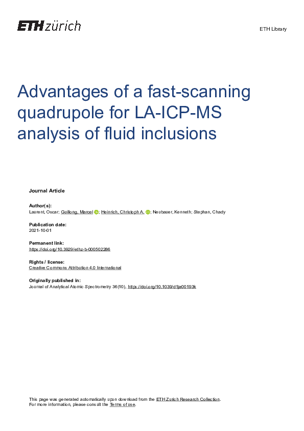 (PDF) Advantages of a fast-scanning quadrupole for LA-ICP-MS analysis of fluid inclusions
