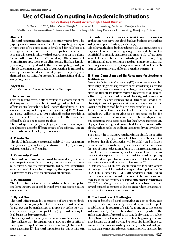 (PDF) Use of Cloud Computing in Academic Institutions