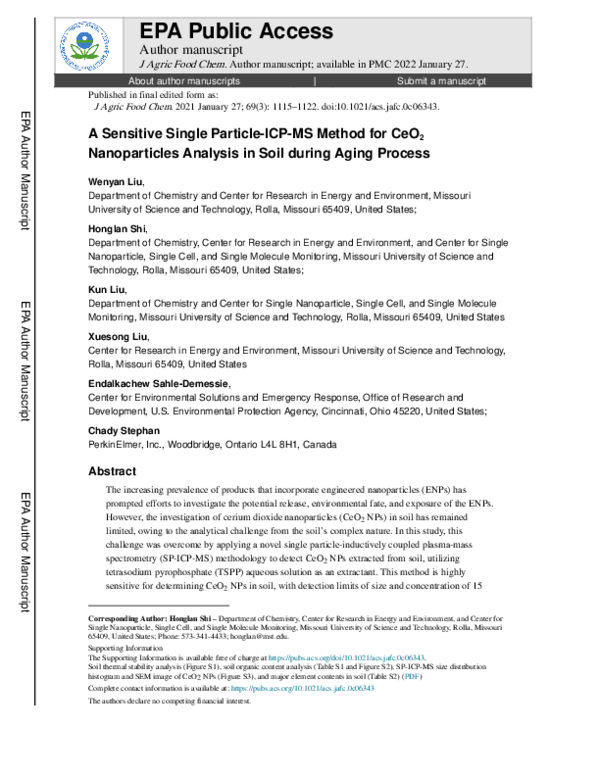 (PDF) A Sensitive Single Particle-ICP-MS Method for CeO2 Nanoparticles Analysis in Soil during ...