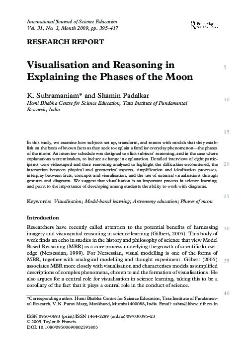 (PDF) Visualisation and Reasoning in Explaining the Phases of the Moon