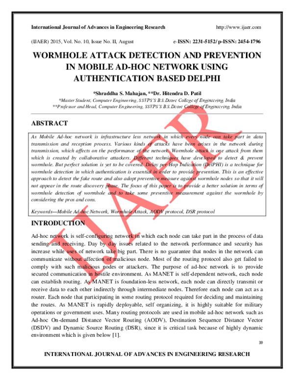 Pdf Wormhole Attack Detection And Prevention In Mobile Ad Hoc Network Using Authentication