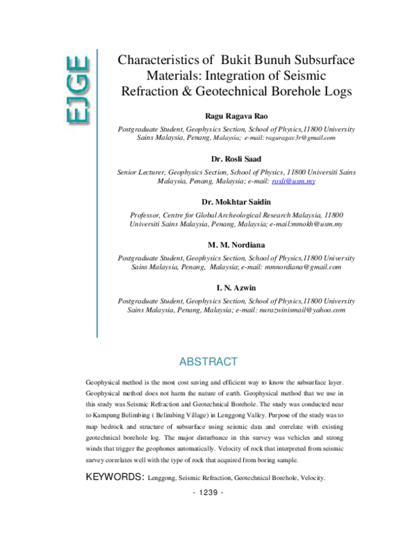 (PDF) Characteristics of Bukit Bunuh Subsurface Materials: Integration of Seismic Refraction ...