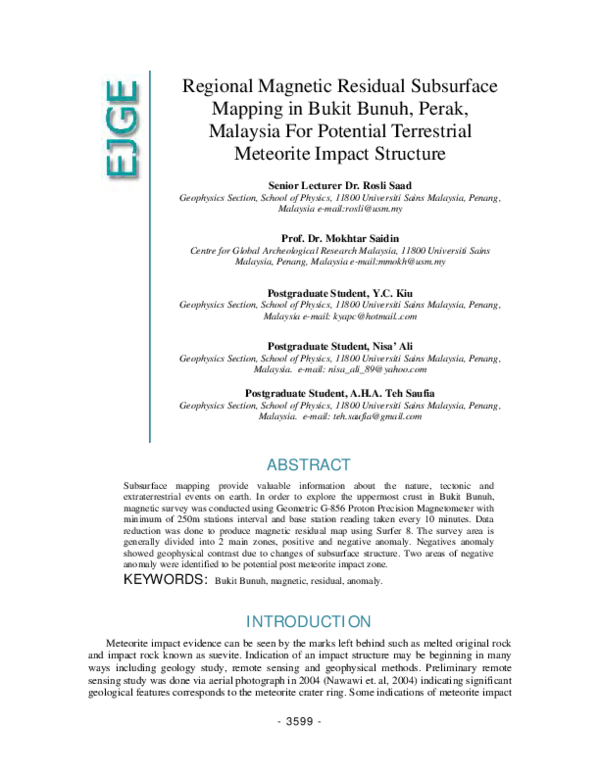 (PDF) Regional Magnetic Residual Subsurface Mapping in Bukit Bunuh ...