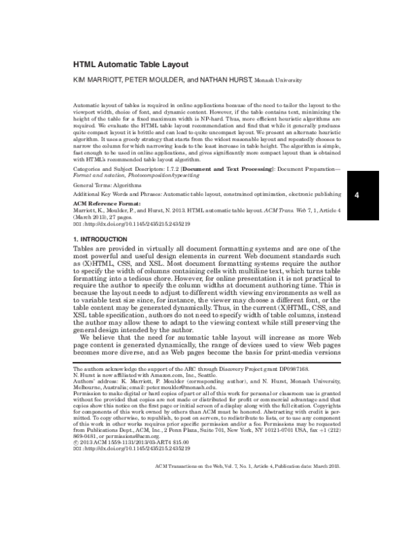 (PDF) HTML Automatic Table Layout