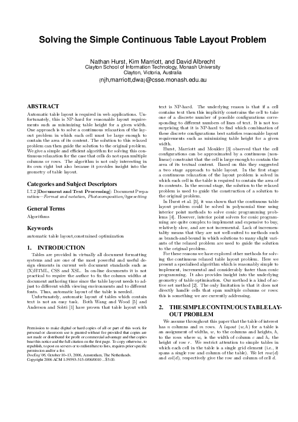 Pdf Solving The Simple Continuous Table Layout Problem