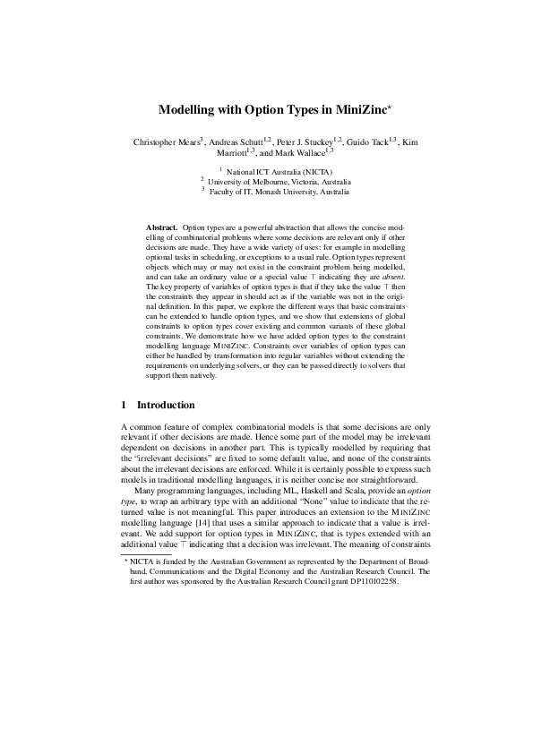 (PDF) Modelling with Option Types in MiniZinc