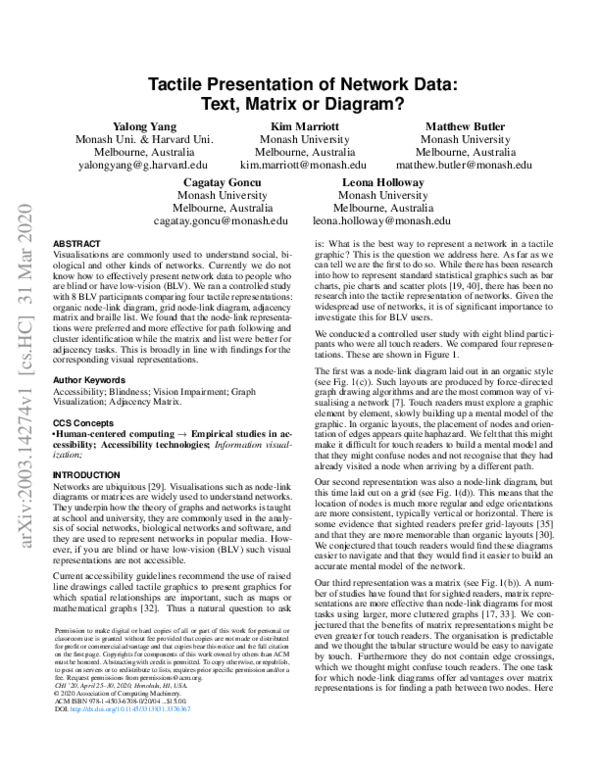 (PDF) Tactile Presentation of Network Data: Text, Matrix or Diagram?