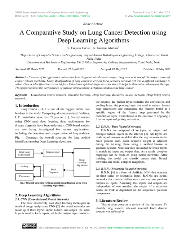 (PDF) A Comparative Study on Lung Cancer Detection using Deep Learning Algorithms