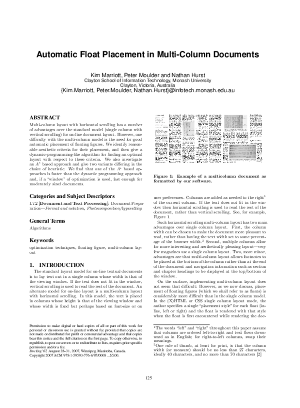 (PDF) Automatic float placement in multi-column documents