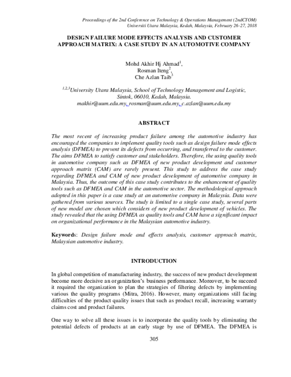 (PDF) Design failure mode effects analysis and customer approach matrix ...