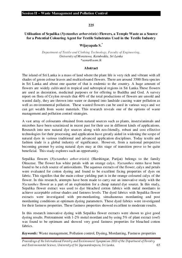 (PDF) Utilisation of Sepalika (Nyctanthes arbor-tristis) Flowers, a ...