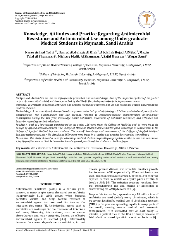 (PDF) Knowledge, Attitudes and Practice Regarding Antimicrobial Resistance and Antimicrobial Use ...