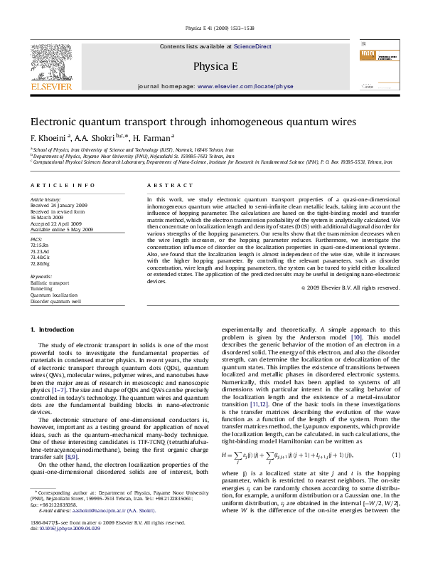 (PDF) Electronic quantum transport through inhomogeneous quantum wires