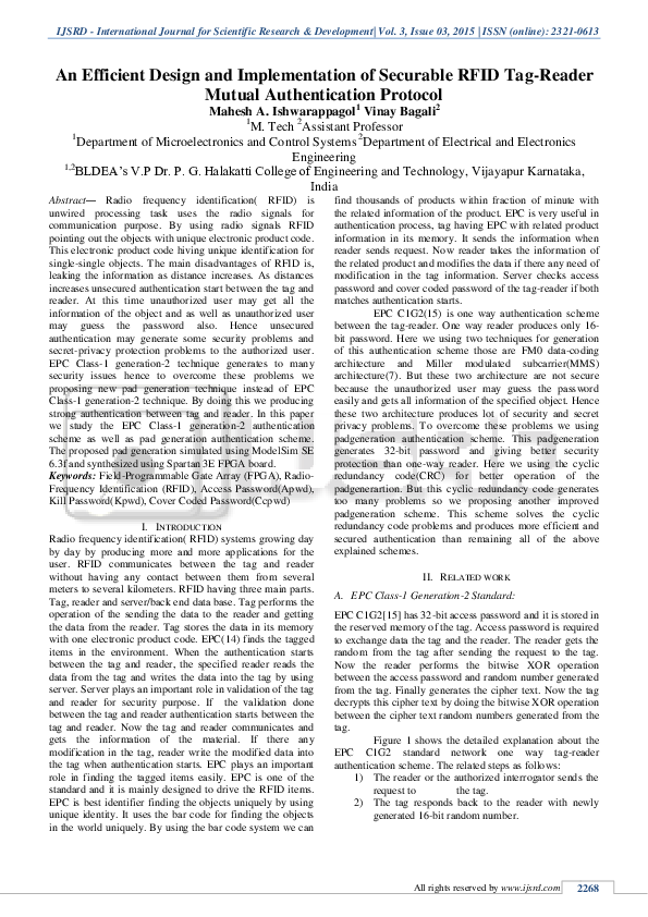 An Efficient Design and Implementation of Securable RFID Tag-Reader Mutual Authentication Protocol