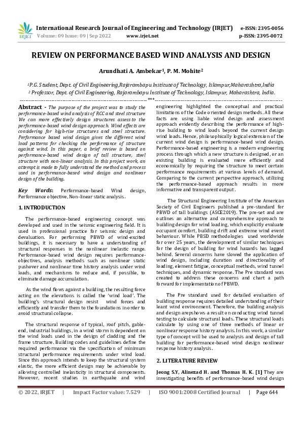 Pdf Performance Based Wind Design For Structures