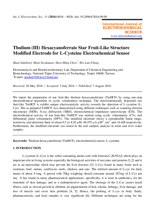 (PDF) Thulium (III) Hexacyanoferrate Star Fruit-Like Structure Modified ...
