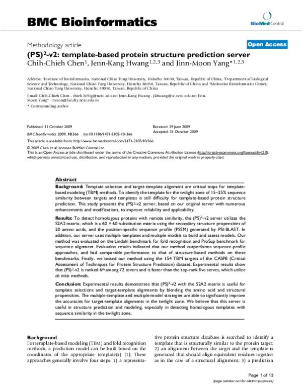 Ps2 V2 Template Based Protein Structure Prediction Server 