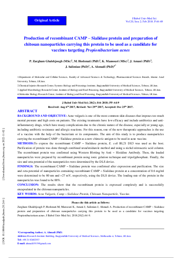Pdf Production Of Recombinant Camp Sialidase Protein And Preparation