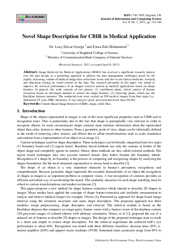 (PDF) Novel Shape Description for CBIR in Medical Application