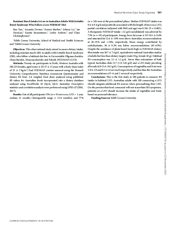 Pdf Resistant Starch Intake Is Low In Australian Adults With Irritable Bowel Syndrome Who