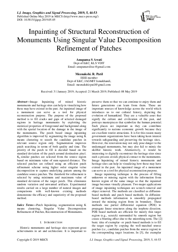 (PDF) Inpainting of Structural Reconstruction of Monuments Using Singular Value Decomposition ...
