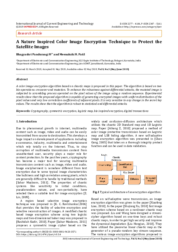 (PDF) A Nature Inspired Color Image Encryption Technique to Protect the Satellite Images