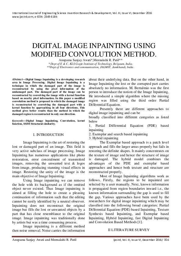 (PDF) Digital Image Inpainting Using Modified Convolution Method