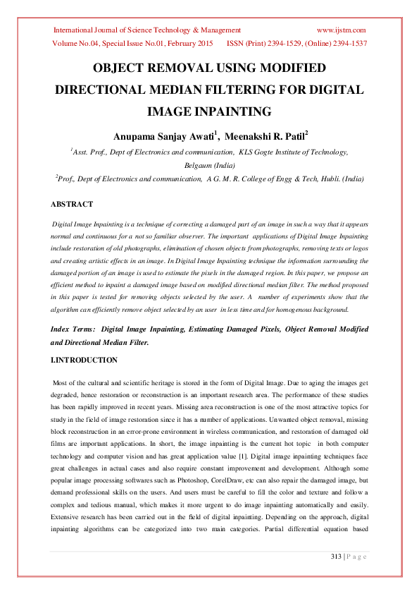 (PDF) Object Removal Using Modified Directional Median Filtering for ...