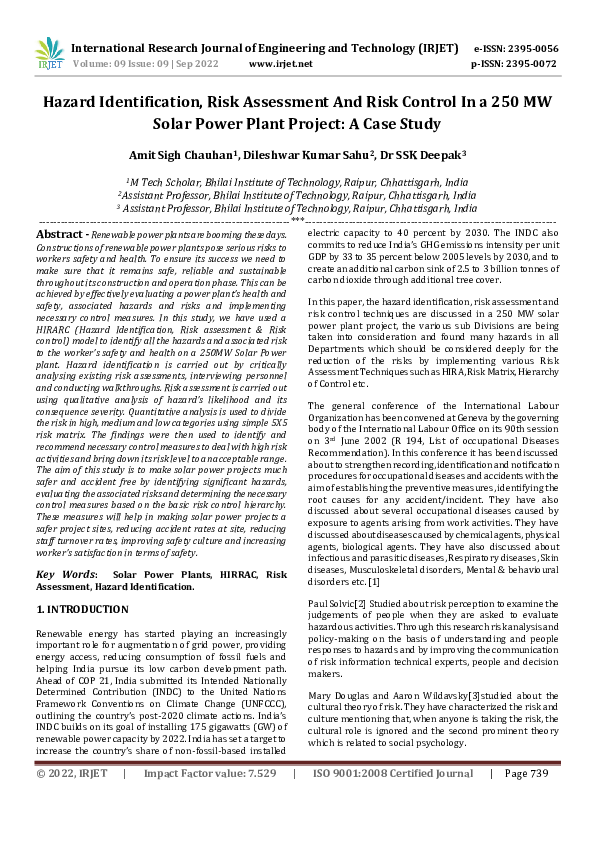 (PDF) Hazard Identification, Risk Assessment And Risk Control In a 250 ...