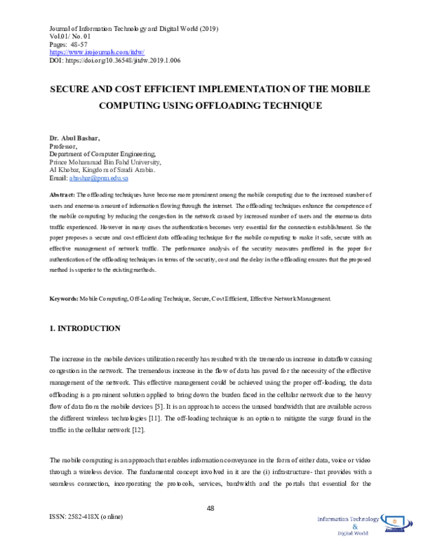 (PDF) Secure and Cost Efficient Implementation of the Mobile Computing Using Offloading Technique