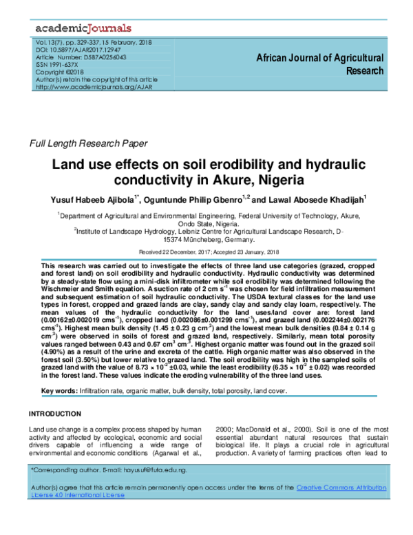 (PDF) Land use effects on soil erodibility and hydraulic conductivity ...