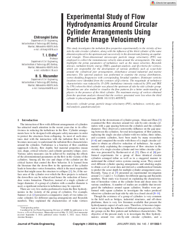 (PDF) Experimental Study of Flow Hydrodynamics Around Circular Cylinder ...