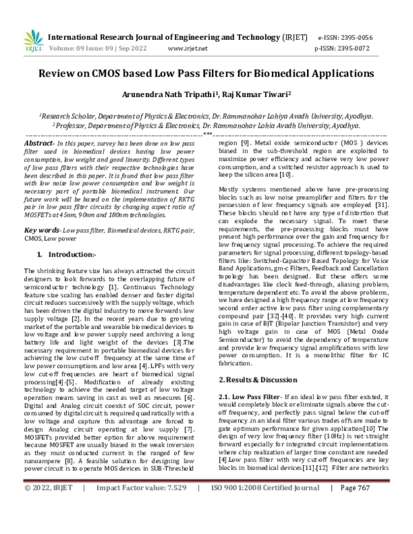 Pdf Review On Cmos Based Low Pass Filters For Biomedical Applications