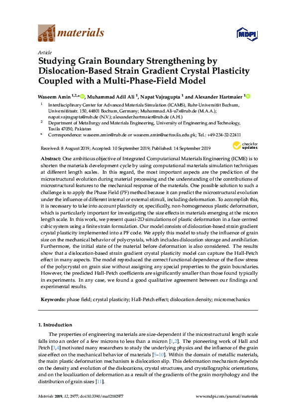 (PDF) Studying Grain Boundary Strengthening by Dislocation-Based Strain Gradient Crystal ...