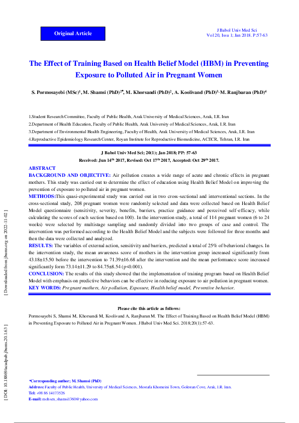 (PDF) The Effect of Training Based on Health Belief Model (HBM) in ...