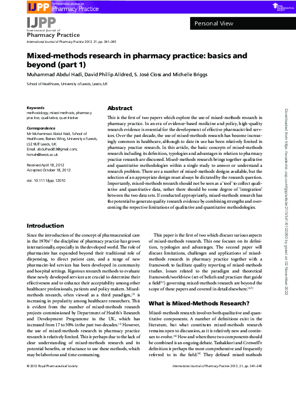 (PDF) Mixed-methods research in pharmacy practice: basics and beyond ...