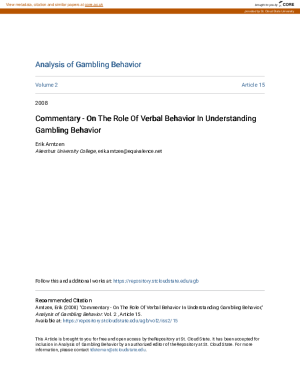 (PDF) Commentary - On The Role Of Verbal Behavior In Understanding ...